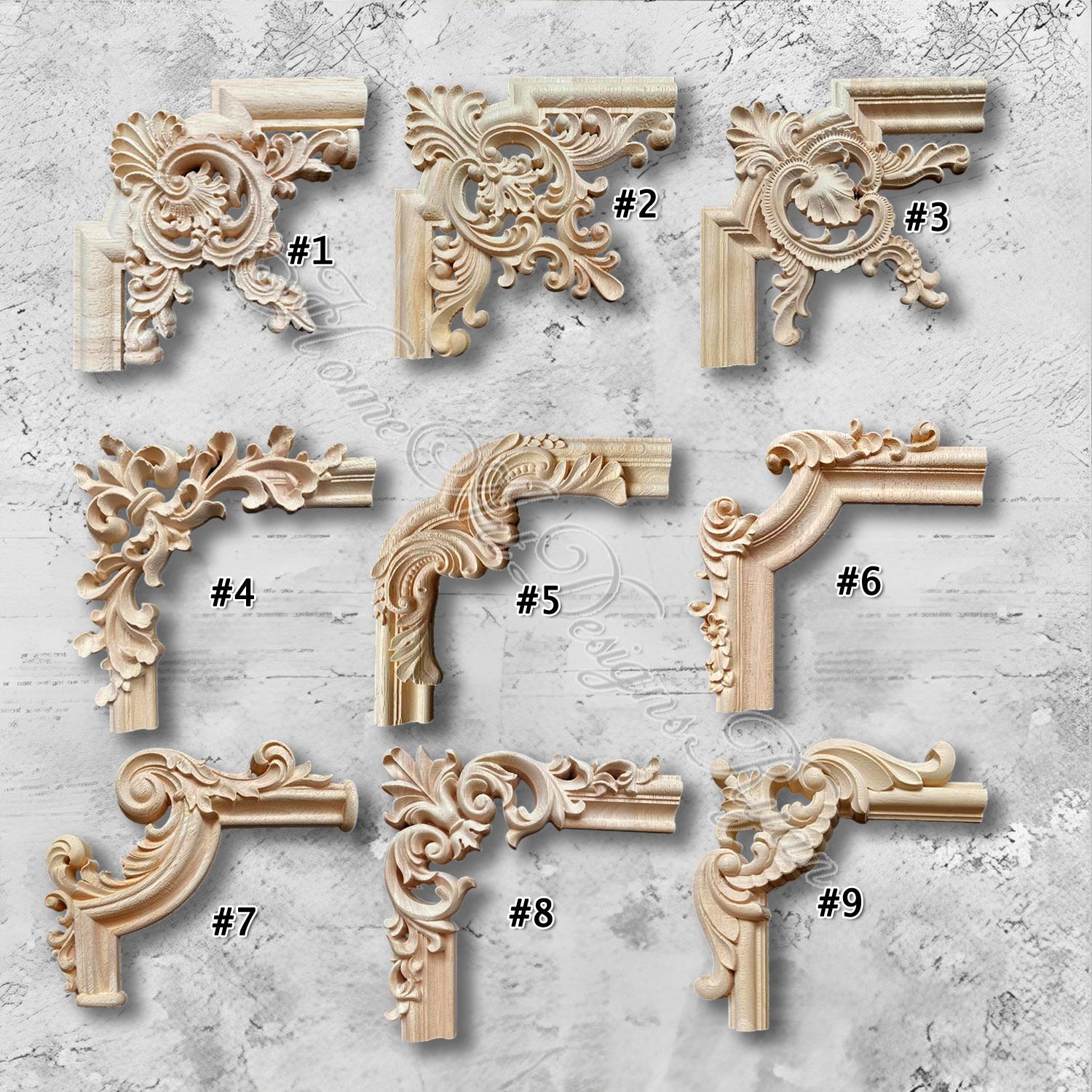 1 Piece Unpainted Wood Carved Corner Applique Onlay, Home Wall Corners ...