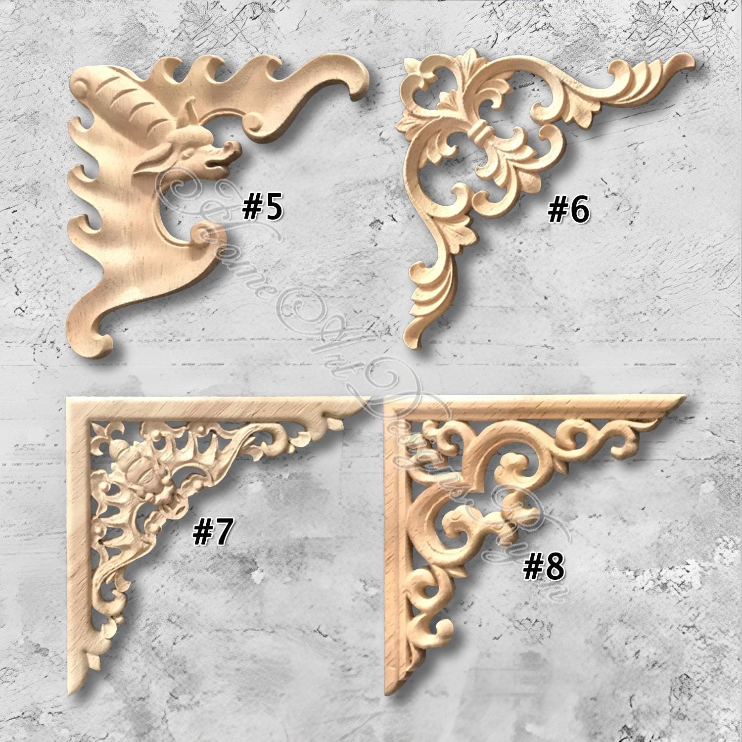 1 Piece Unpainted Wood Carved Corner Applique Onlay, Home Wall Corners ...