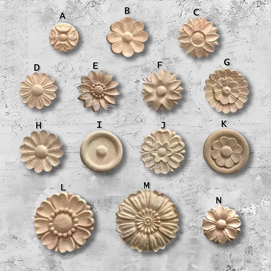1 Piece Round Oval Rosettes Applique Onlay, Unpainted Wood Carved ...