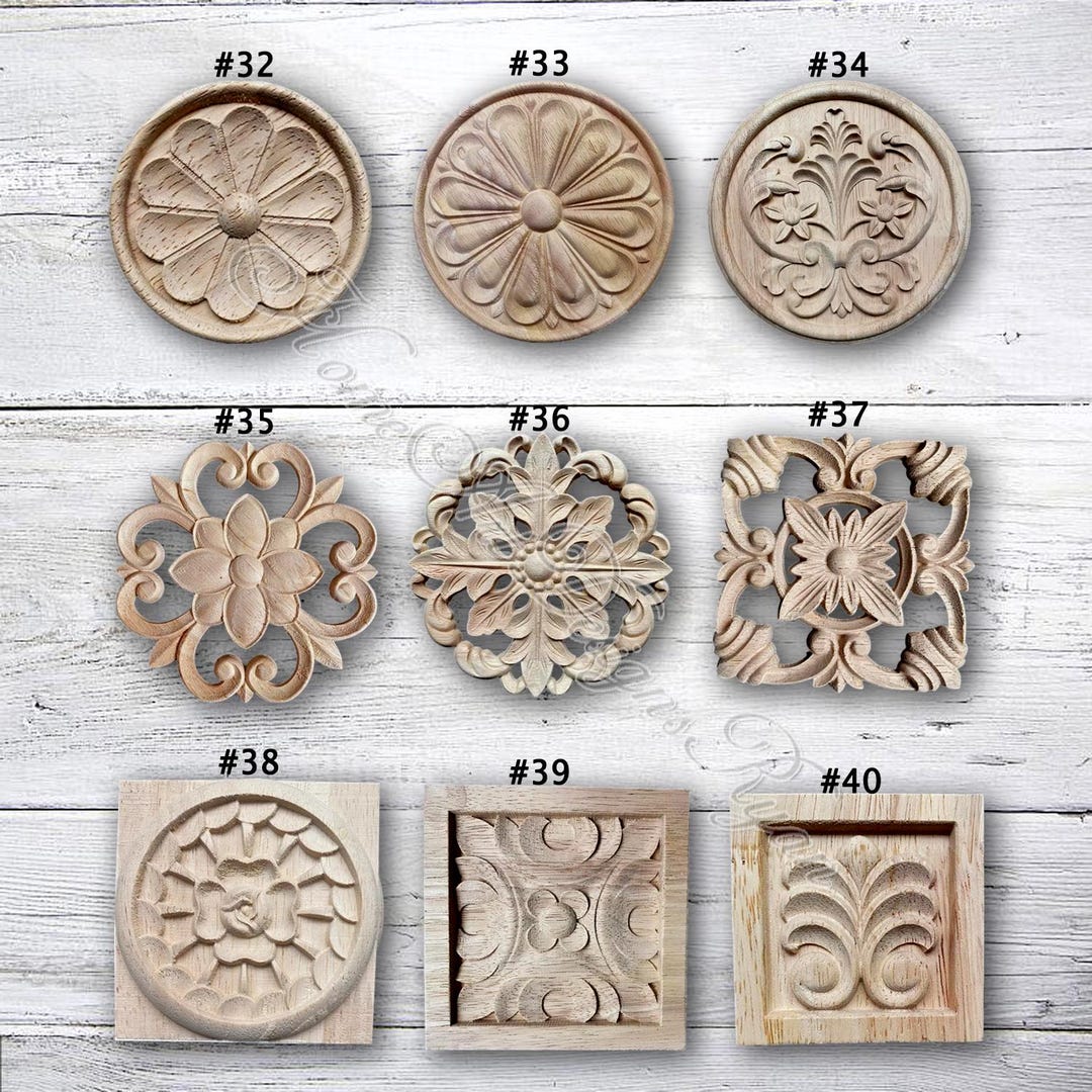 1 Piece Round Oval Square Rosettes Applique Onlay,unpainted Wood Carved ...
