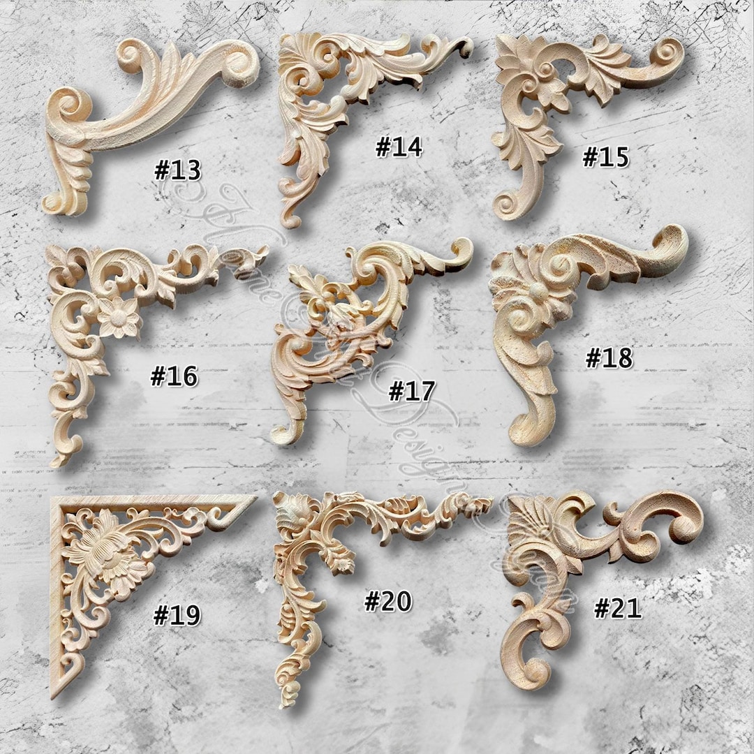 1 Piece Unpainted Wood Carved Corner Applique Onlay,home Wall Corners ...