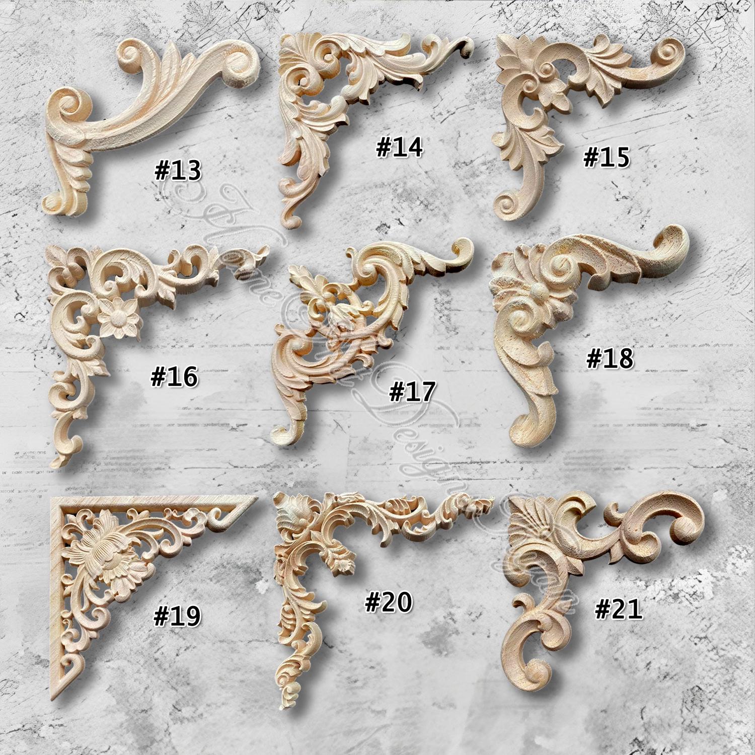 1 Piece Unpainted Wood Carved Corner Applique Onlay,home Wall Corners ...