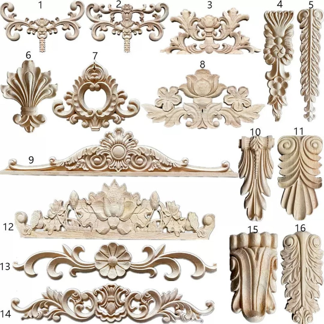 1 Piece Unpainted Wood Carved Applique Onlay, Home Wall Embellishments ...