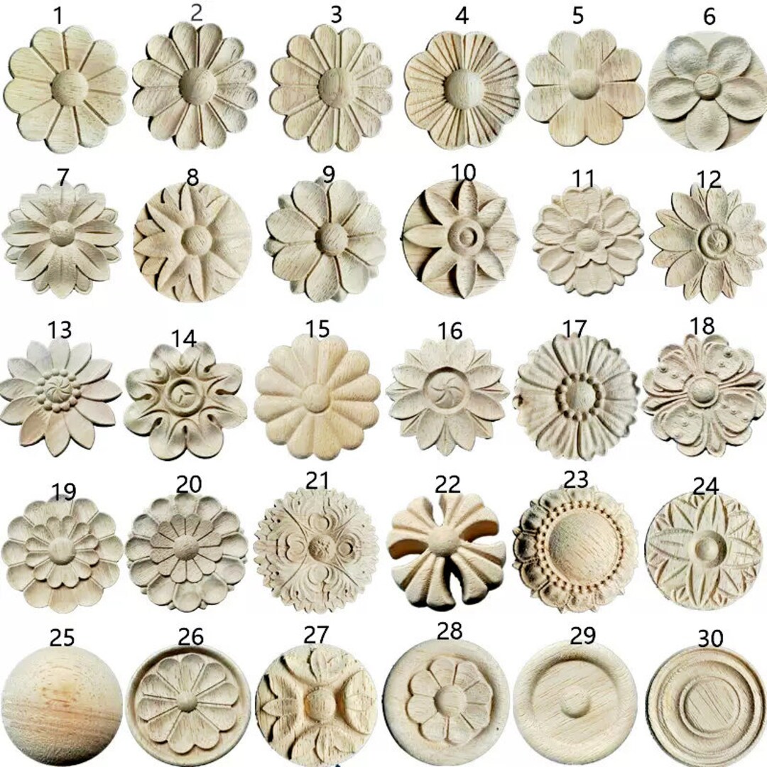 1 Piece Round Rosettes Applique Onlay, Unpainted Wood Carved Applique ...