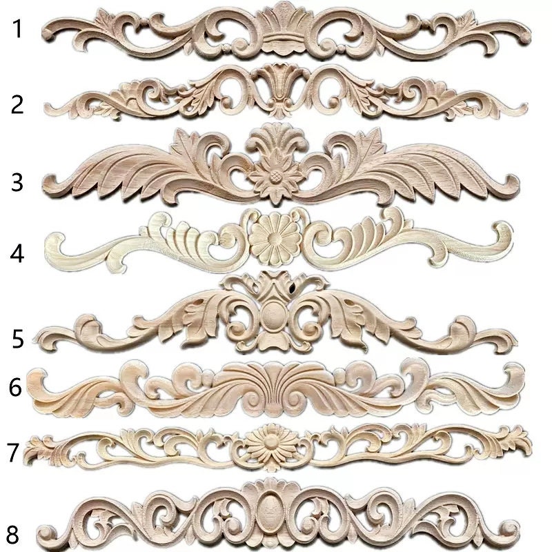 1 Piece Unpainted Wood Carved Applique Onlay, Home Wall Embellishments ...