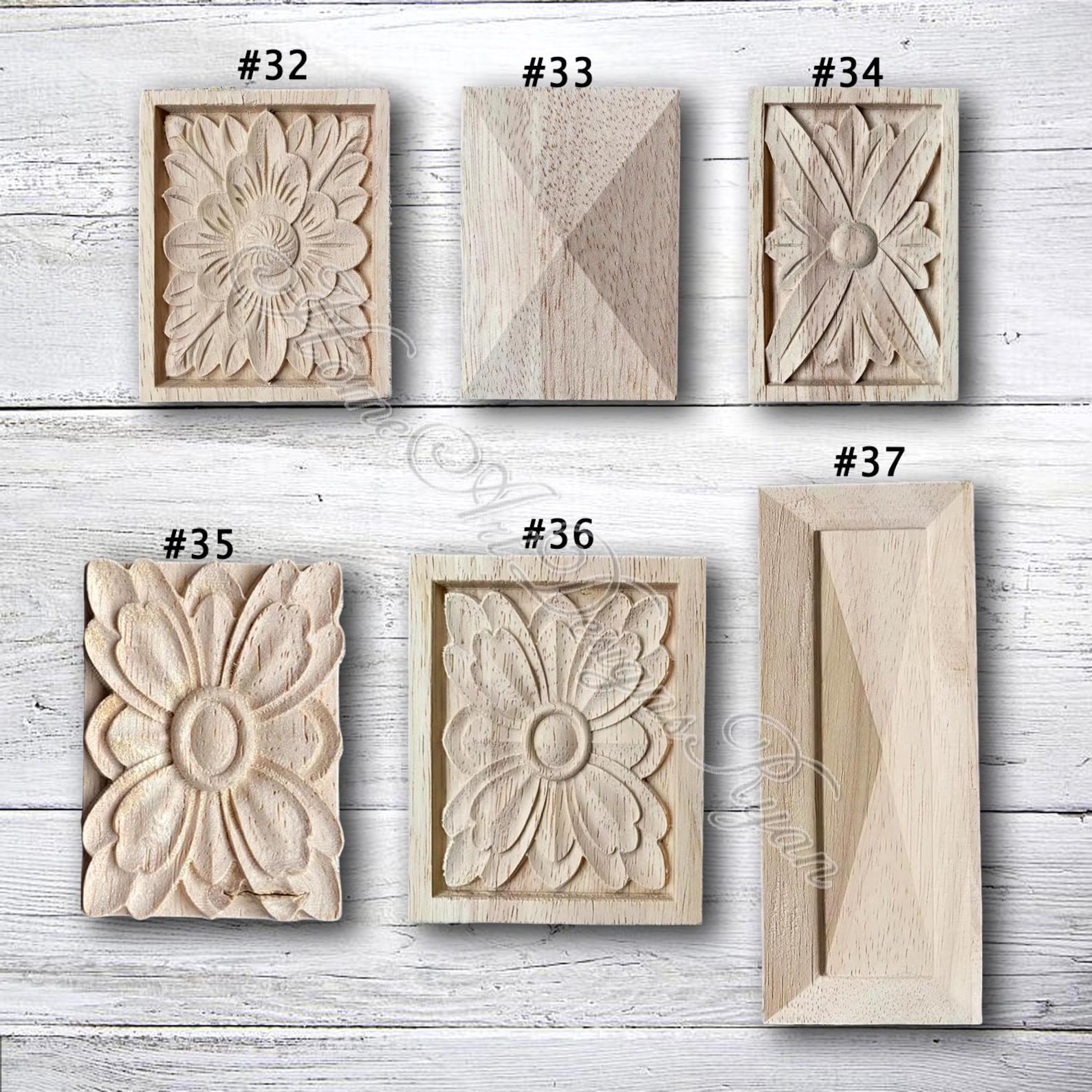 1 Piece Square Rectangle Rosettes Applique Onlay,unpainted Wood Carved ...