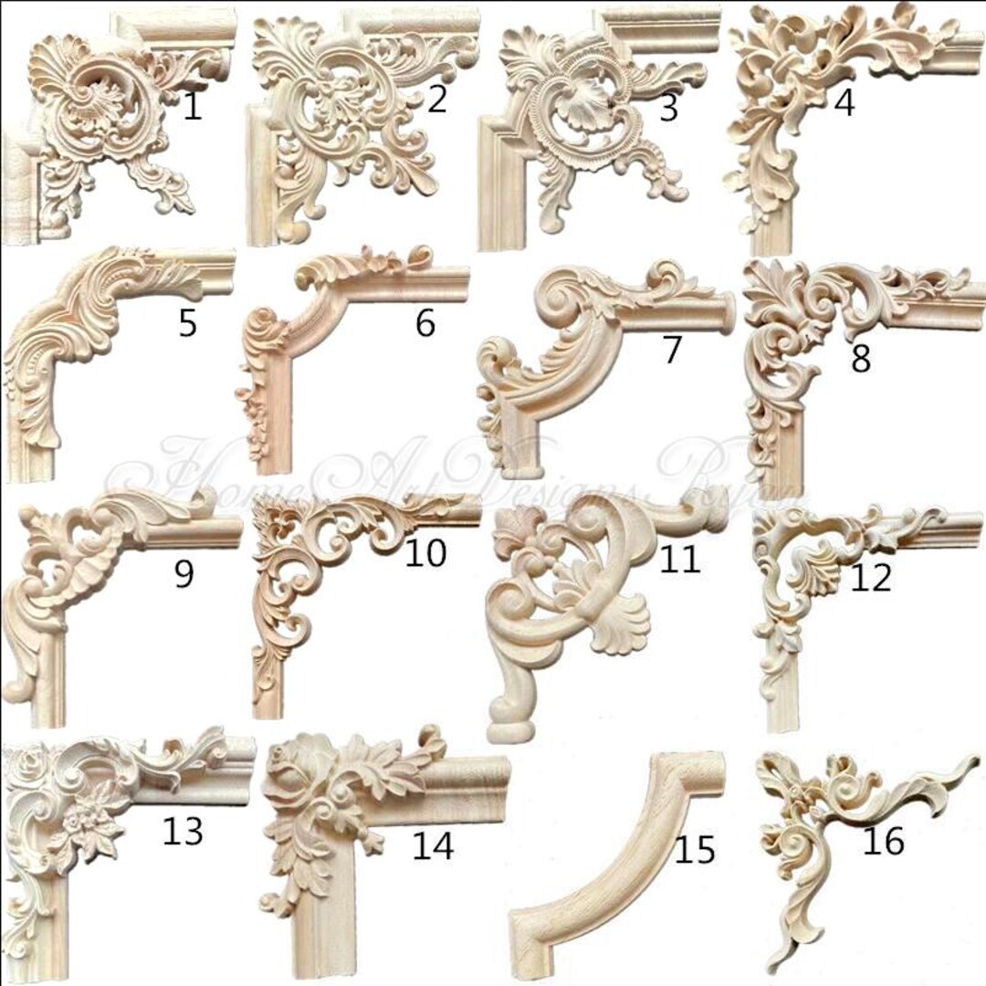 1 Piece Unpainted Wood Carved Corner Applique Onlay, Home Wall Corners ...