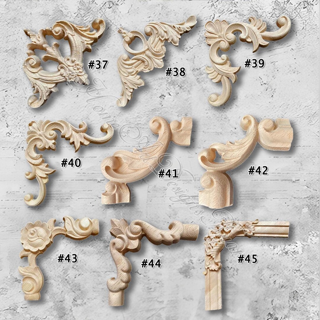 1 Piece Unpainted Wood Carved Corner Applique Onlay,home Wall Corners ...