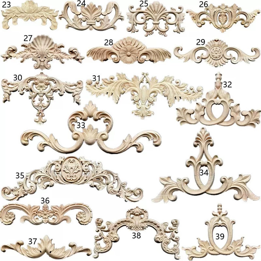 1 Piece Rosettes Applique Onlay, Unpainted Wood Carved Applique Onlay ...