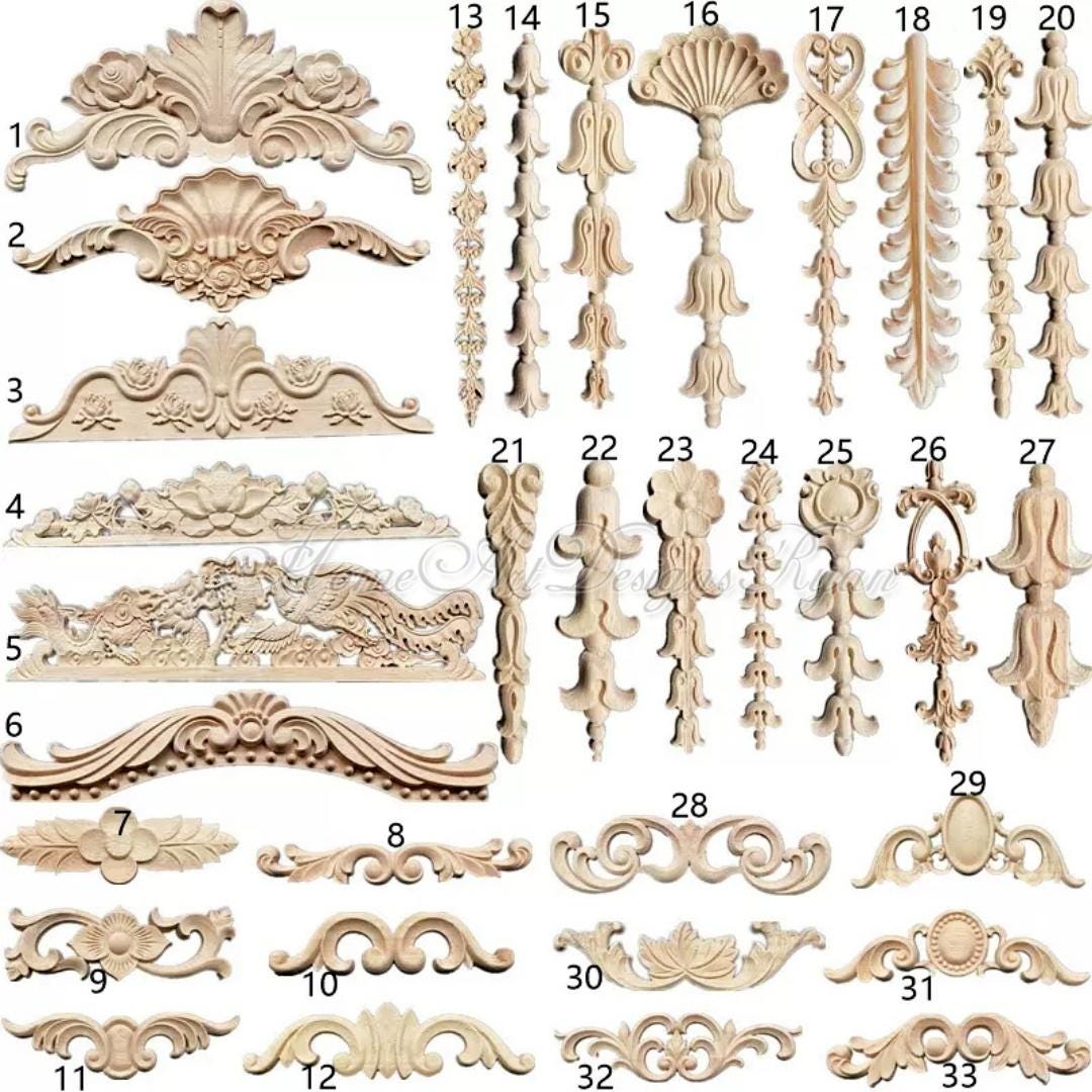 1 Piece Rosettes Applique Onlay, Unpainted Wood Carved Applique Onlay ...