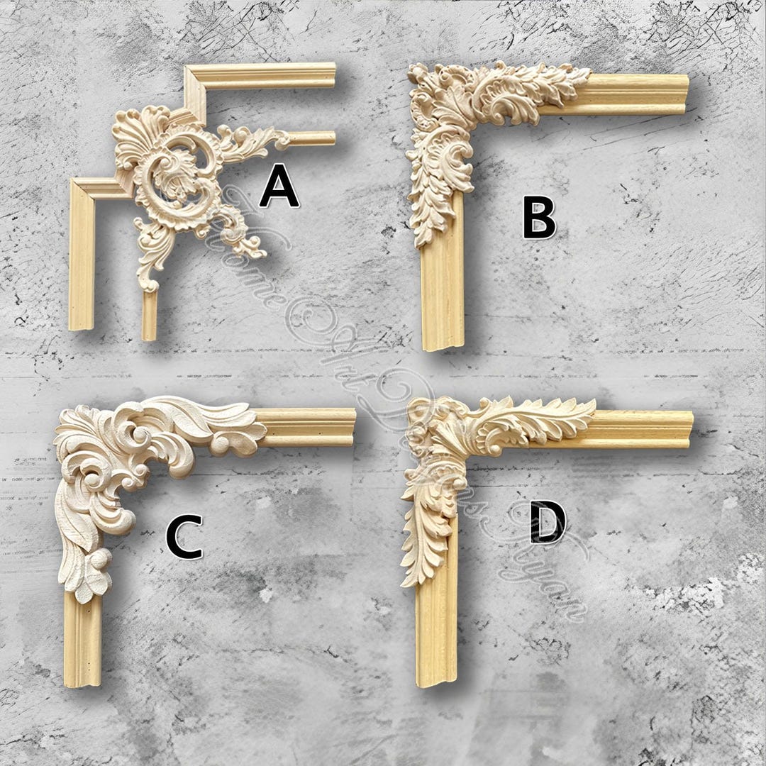 1 Piece Unpainted Wood Carved Corner Applique Onlay, Home Wall Corners ...