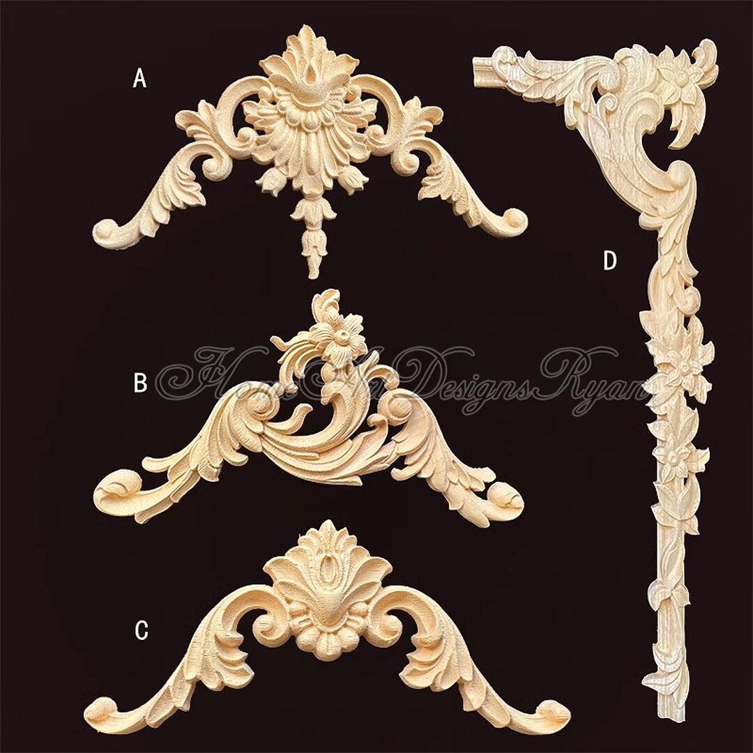 1 Piece Unpainted Wood Carved Corner Applique Onlay, Home Wall Corners ...