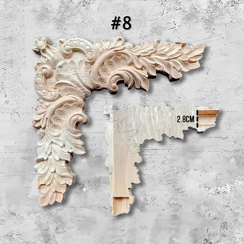 1 Piece Unpainted Wood Carved Corner Applique Onlay,home Wall Corners ...