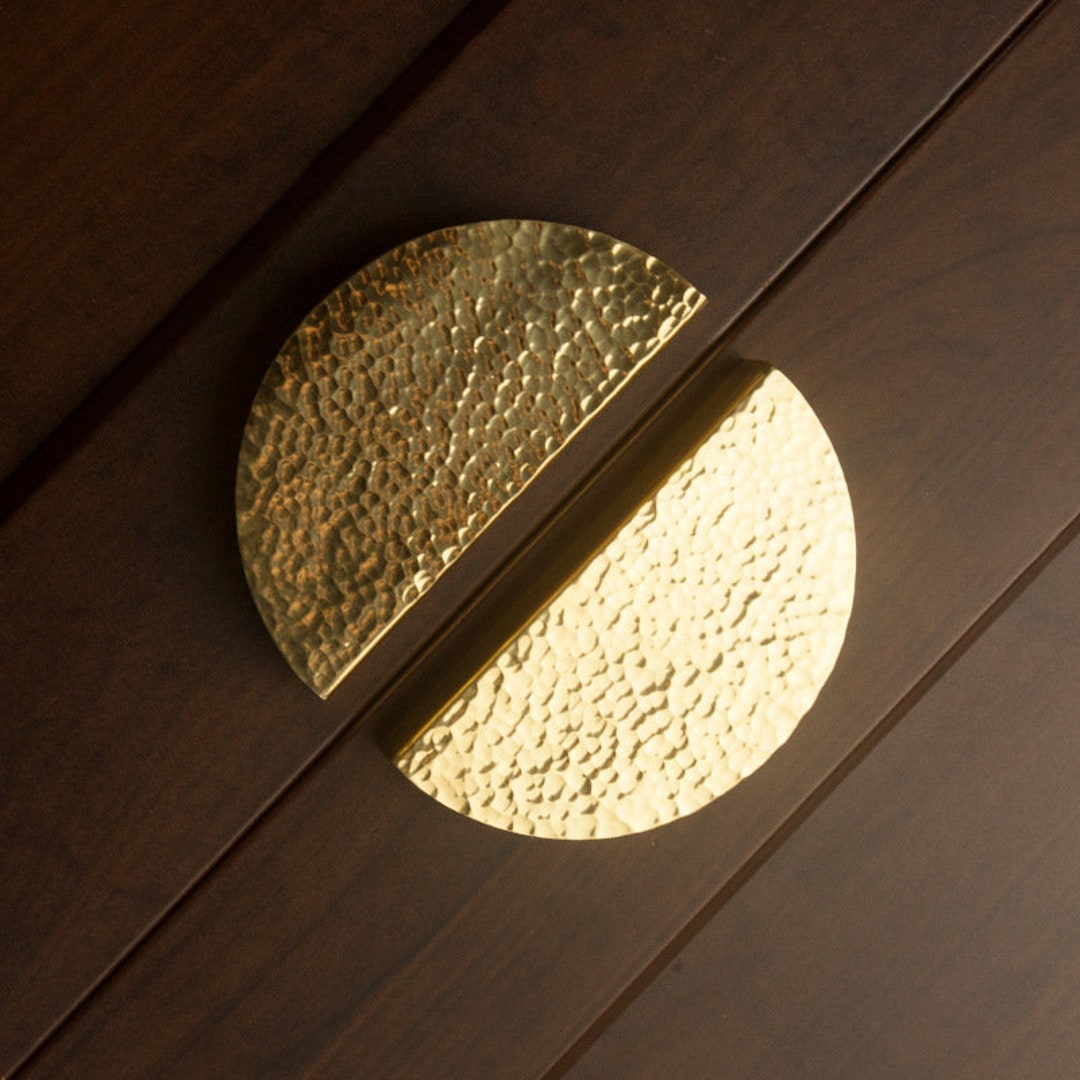 Hammered Brass Semicircle Cabinet Door Handle Wardrobe Cabinet Pull Handle Drawer Cupboard ...