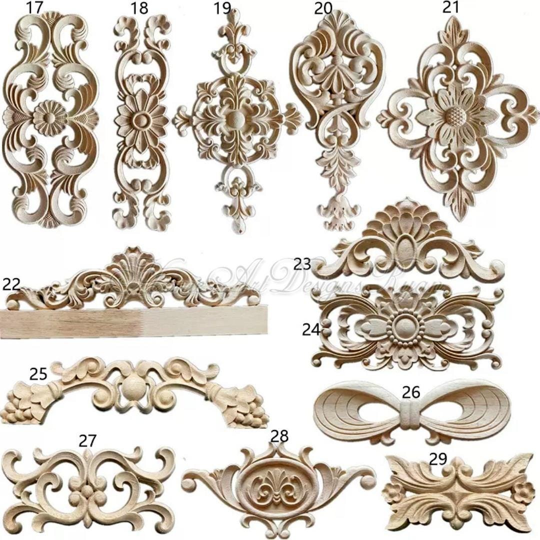 1 Piece Unpainted Wood Carved Applique Onlay, Home Wall Embellishments ...