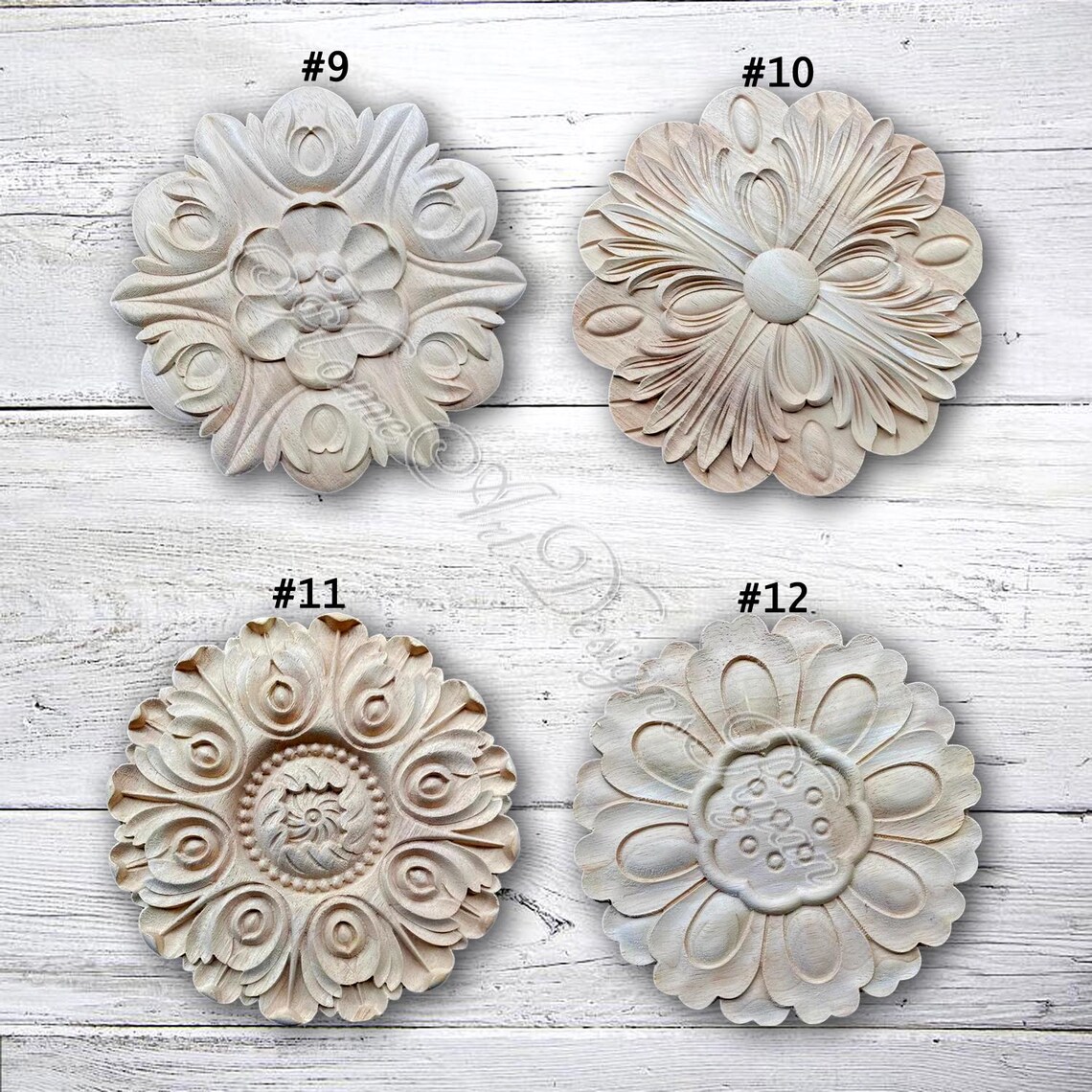 1 Piece Round Rosettes Applique Onlay, Unpainted Wood Carved Applique ...