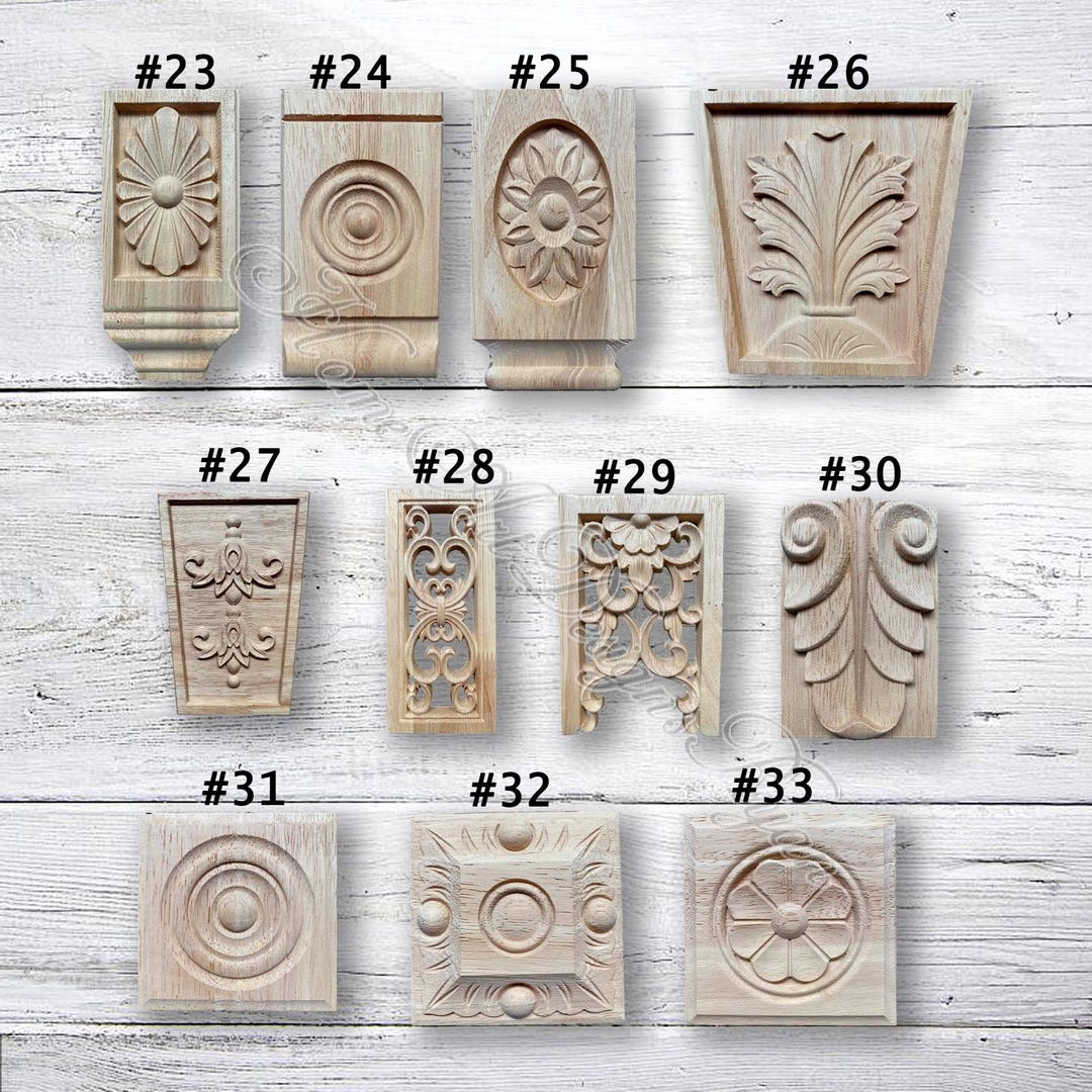 Rectangle Rosettes Applique Onlay,unpainted Wood Carved Applique Onlay ...