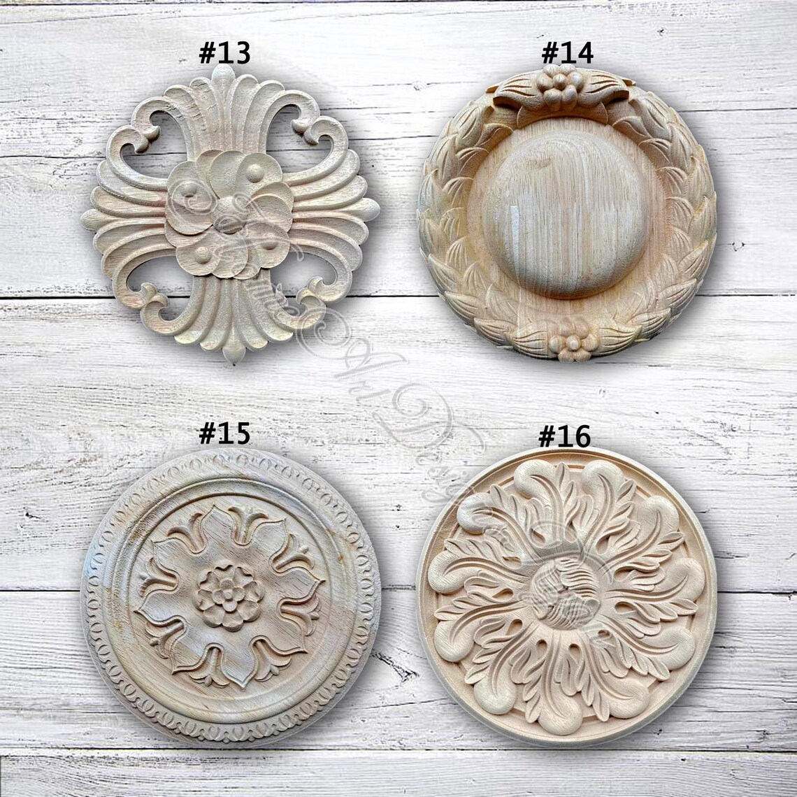1 Piece Round Rosettes Applique Onlay, Unpainted Wood Carved Applique ...