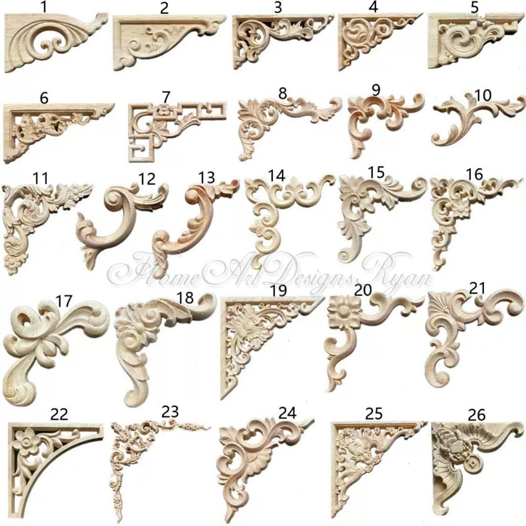 1 Piece Unpainted Wood Carved Corner Applique Onlay, Home Wall Corners ...