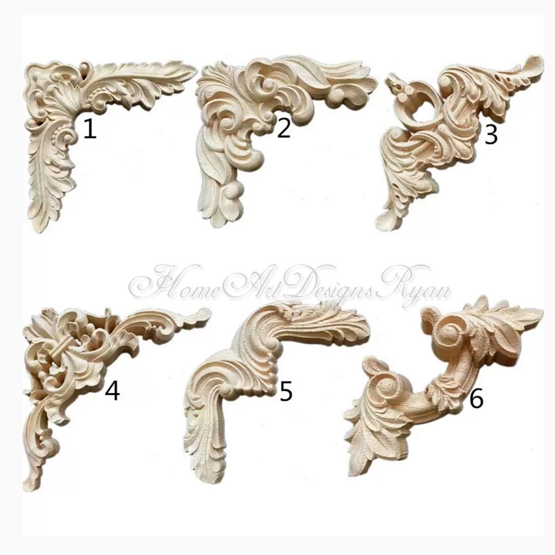 1 Piece Unpainted Wood Carved Corner Applique Onlay,home Wall Corners ...