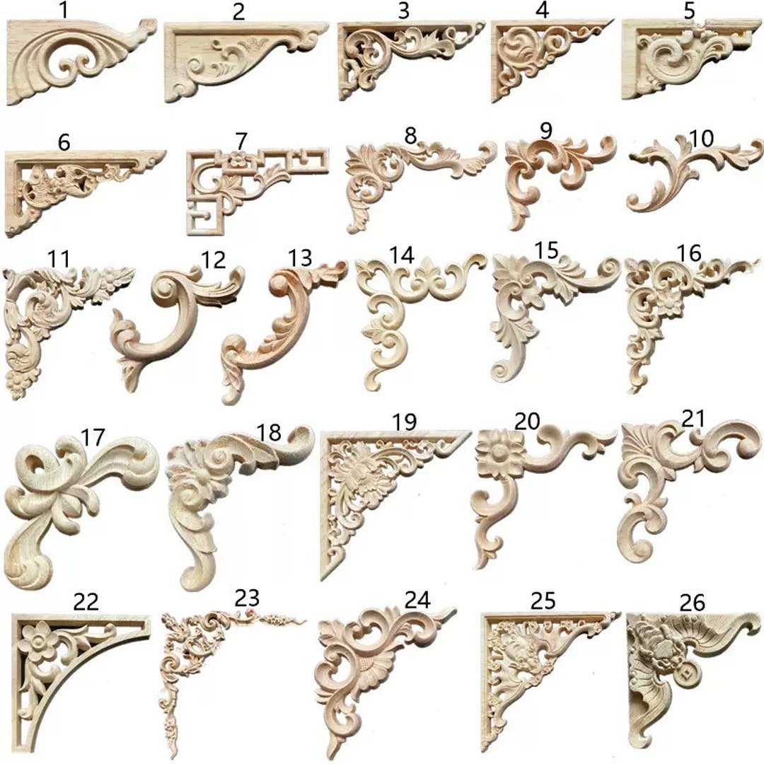 1 Piece Unpainted Wood Carved Corner Applique Onlay, Home Wall Corners ...