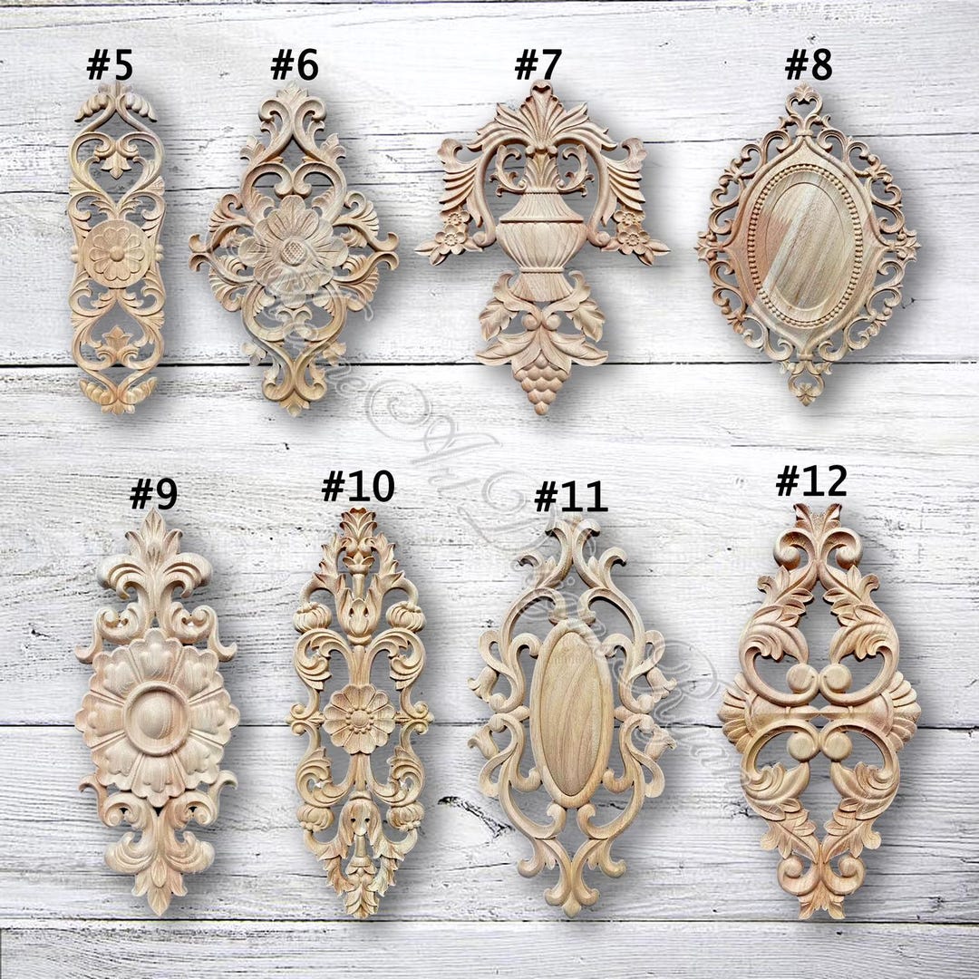 Hollow Carving Wood Applique Onlay,unpainted Wood Carved Applique Onlay ...