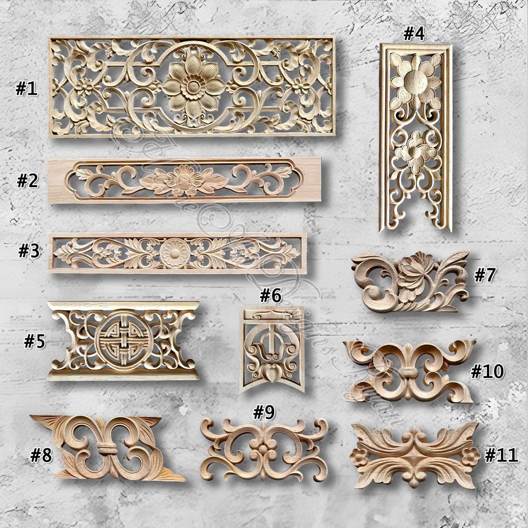 1 Piece Unpainted Wood Carved Applique Onlay, Home Wall Embellishments ...