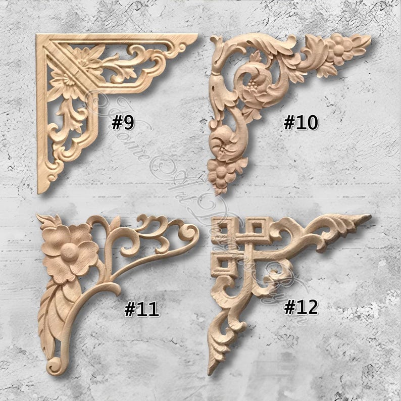 1 Piece Unpainted Wood Carved Corner Applique Onlay, Home Wall Corners ...