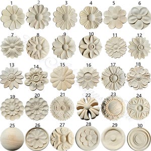 1 Piece Round Rosettes Applique Onlay, Unpainted Wood Carved Applique ...