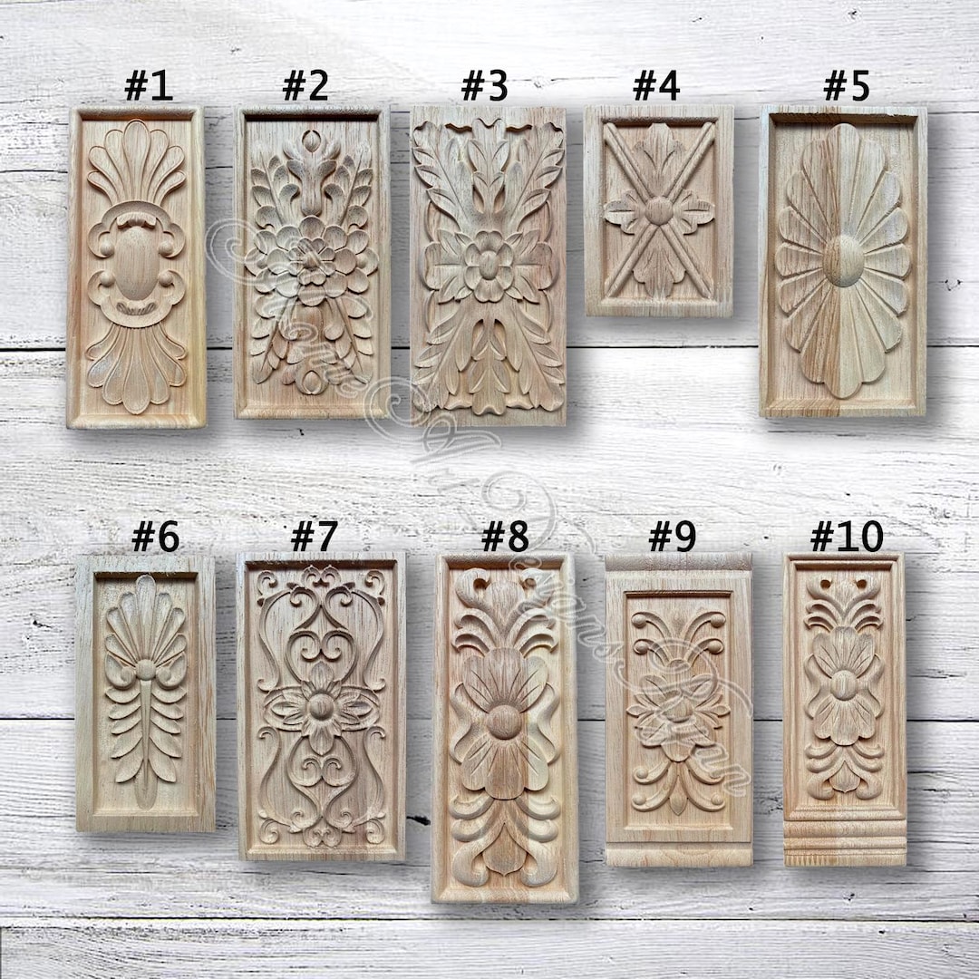 Rectangle Rosettes Applique Onlay,unpainted Wood Carved Applique Onlay ...