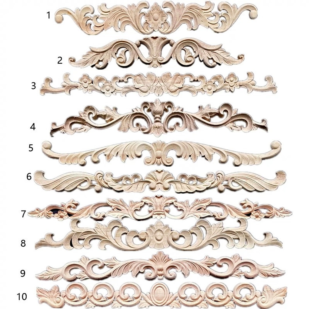 1 Piece Unpainted Wood Carved Applique Onlay, Home Wall Embellishments ...