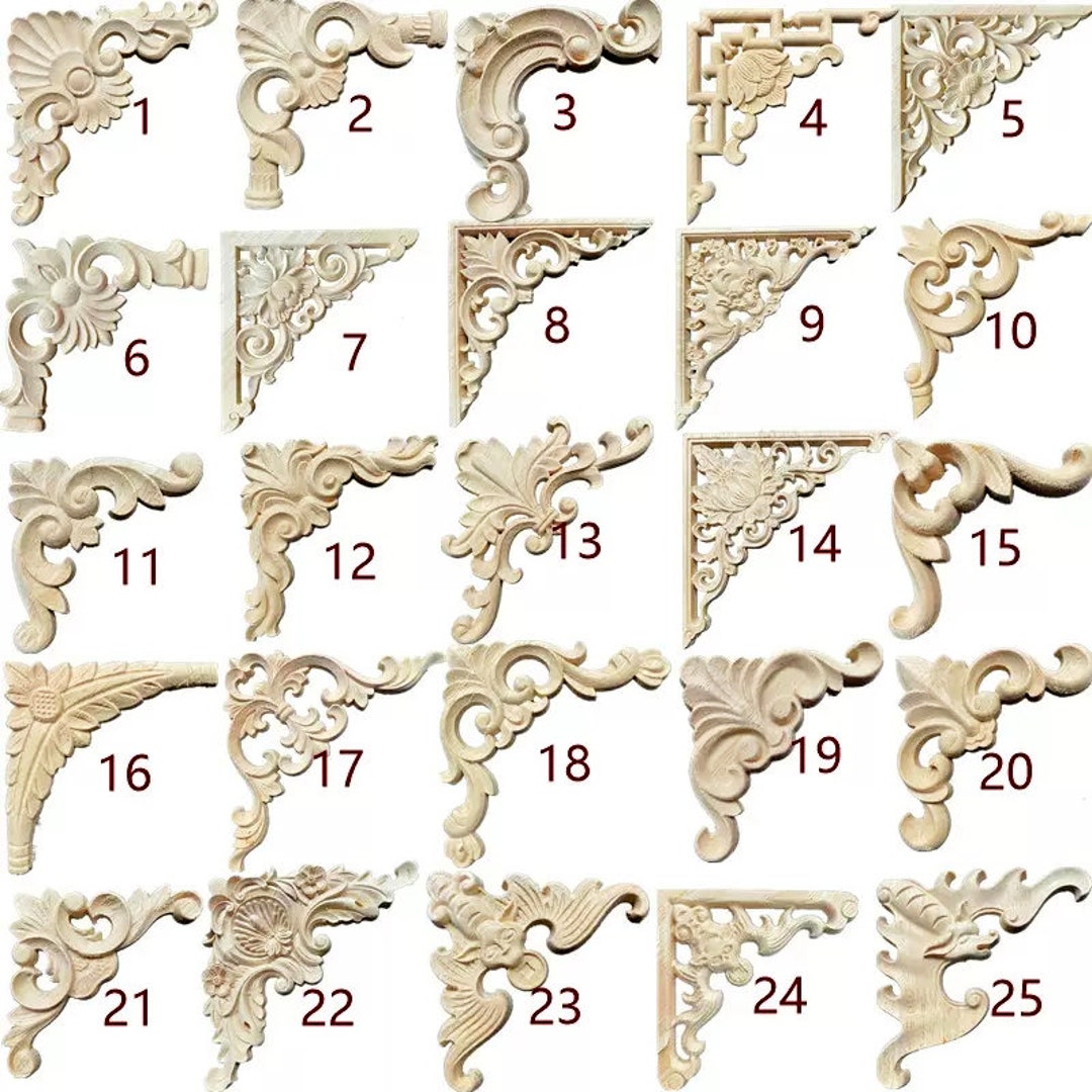 1 Piece Unpainted Wood Carved Corner Applique Onlay, Home Wall Corners Embellishments, Furniture ...
