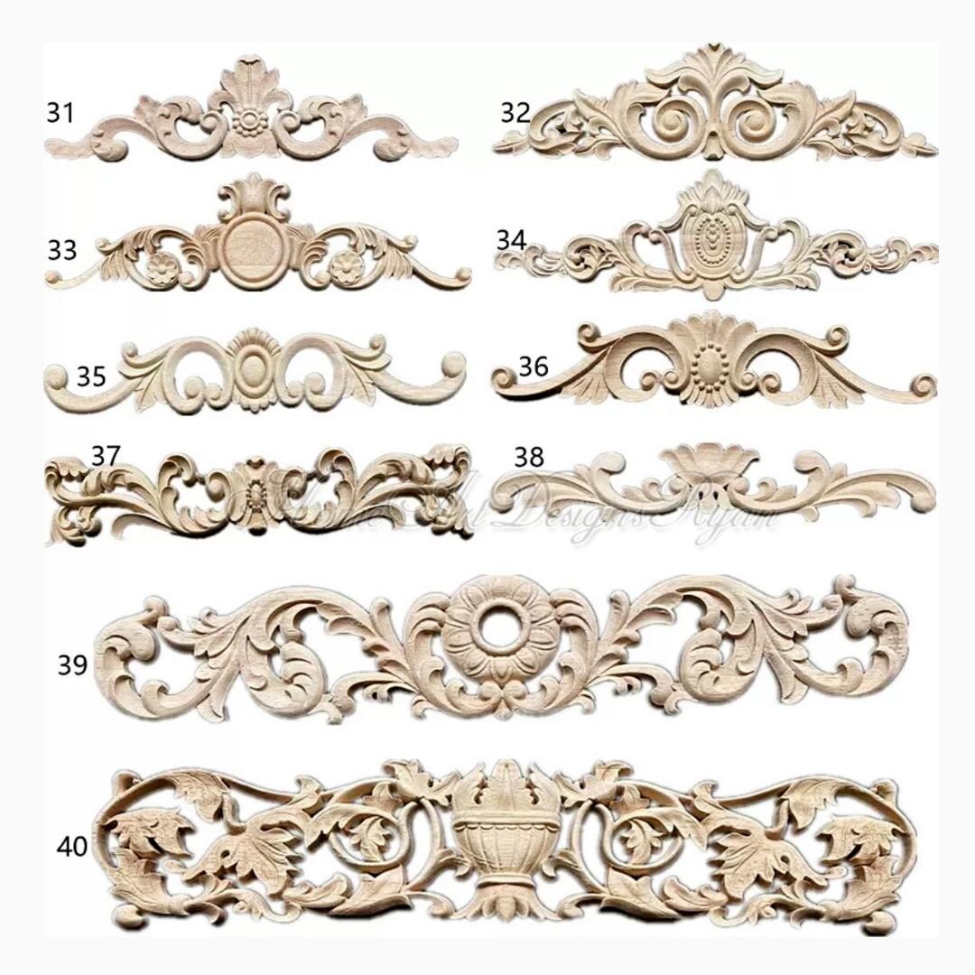 1 Piece Unpainted Wood Carved Applique Onlay, Home Wall Embellishments ...