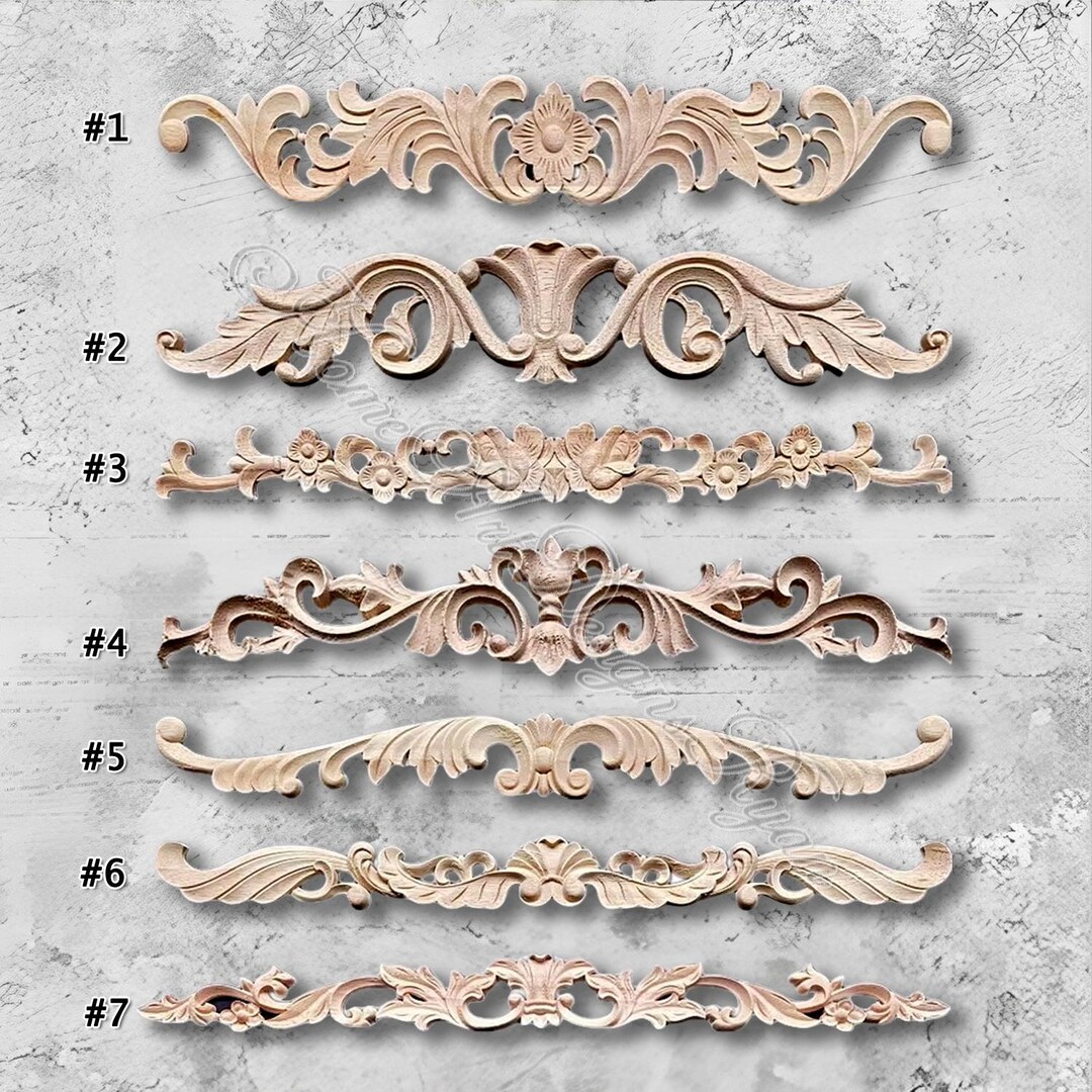 1 Piece Unpainted Wood Carved Applique Onlay, Home Wall Embellishments ...