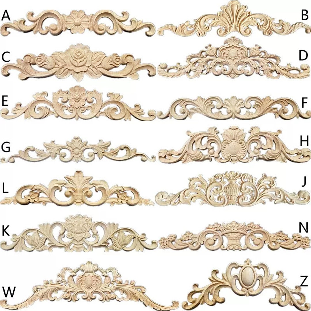 1 Piece Rosettes Applique Onlay, Unpainted Wood Carved Applique Onlay ...