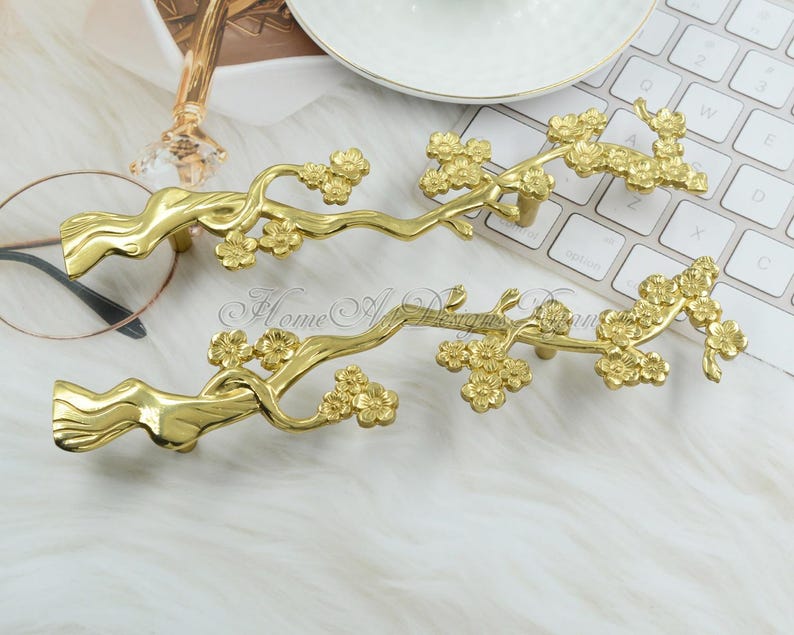 Brass Plum Branch Handles, Plum Bossom Drawer Handles, Brass Handles ...