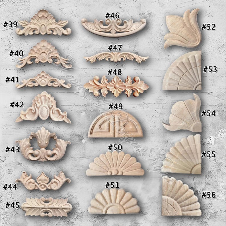 1 Piece Rosettes Applique Onlay, Unpainted Wood Carved Applique Onlay ...