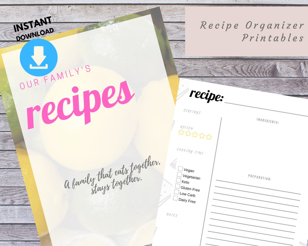 Family Recipe Organizer PRINTABLE | 2 Sizes | INSTANT DOWNLOAD | Bright ...