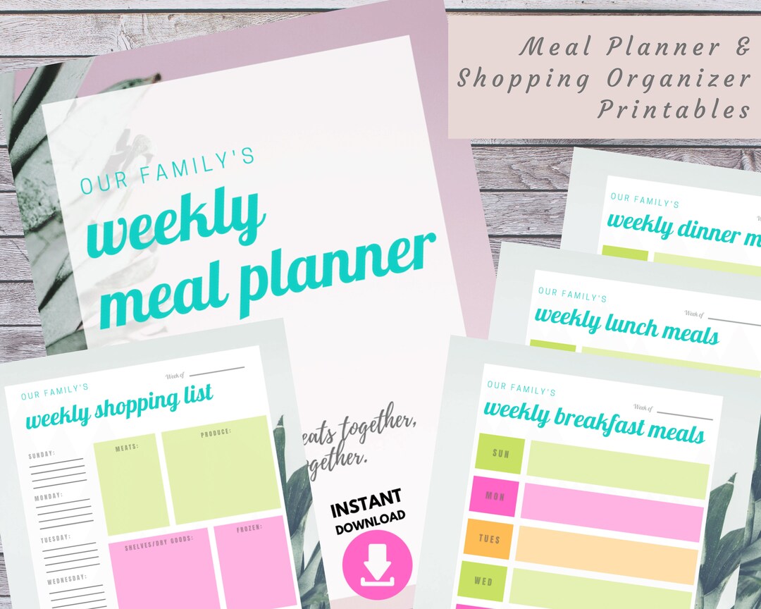 Family Weekly Meal Planner With Shopping List PRINTABLE | 3 Sizes ...