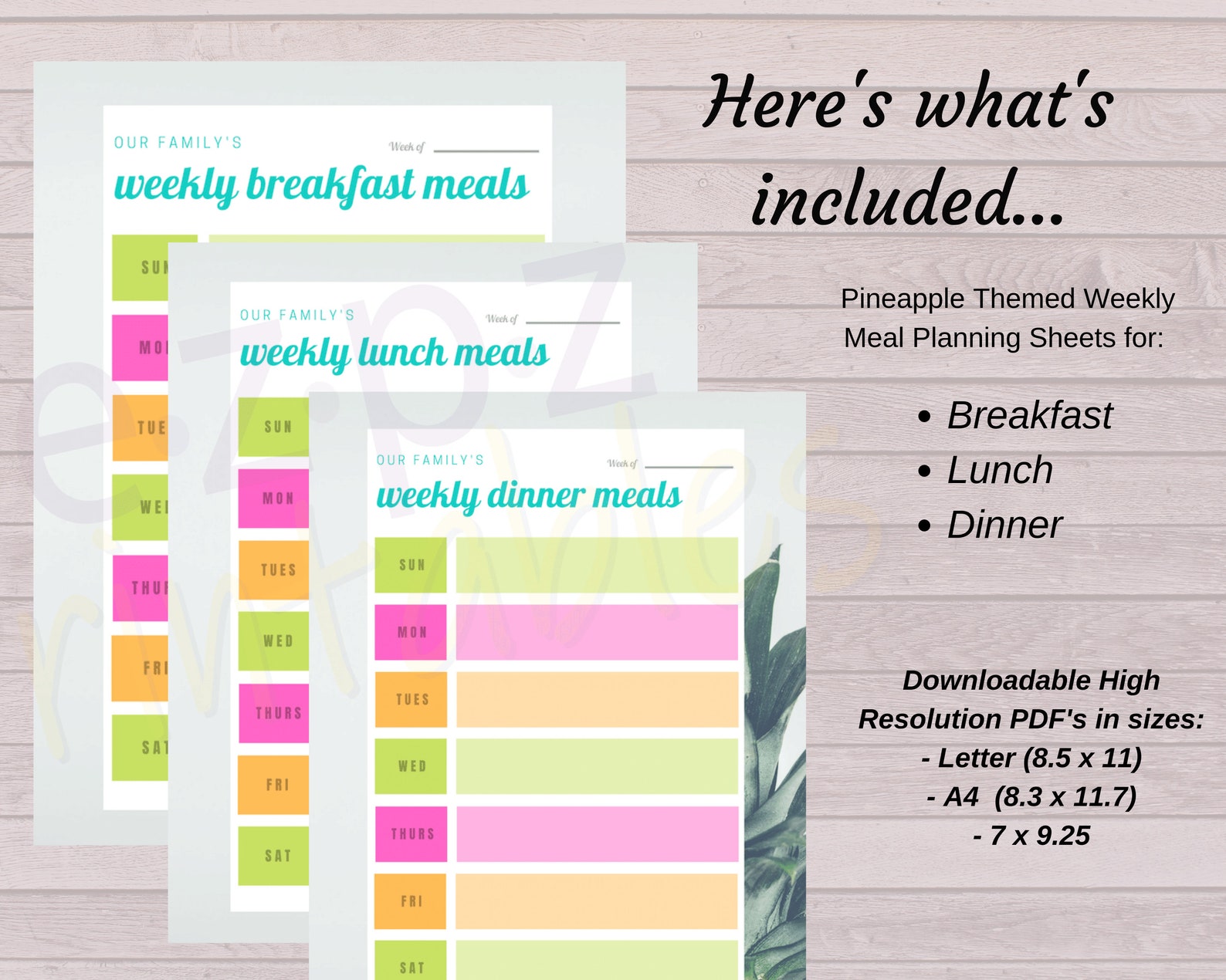 Family Weekly Meal Planner With Shopping List PRINTABLE | 3 Sizes ...