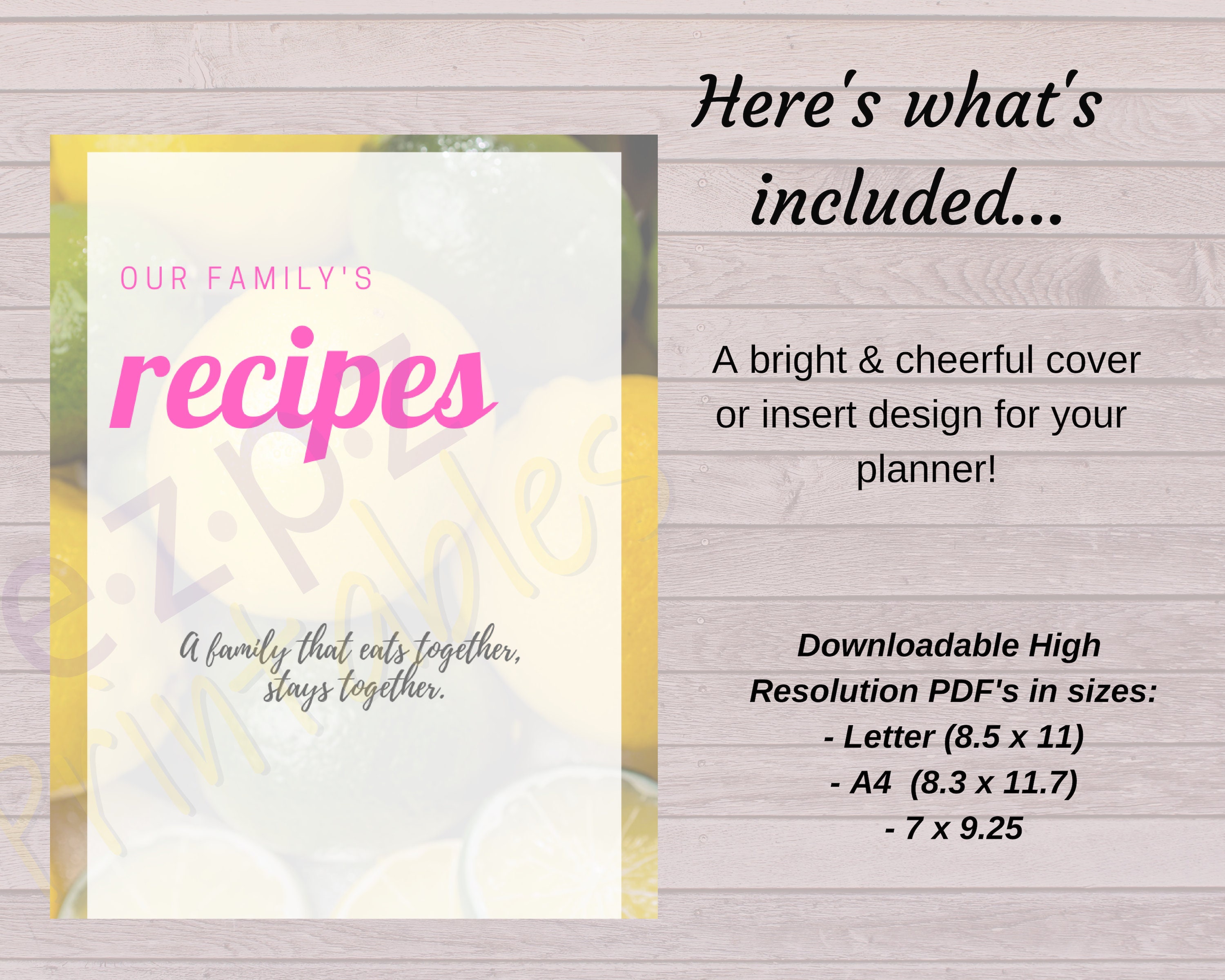 Family Recipe Organizer PRINTABLE | 2 Sizes | INSTANT DOWNLOAD | Bright ...