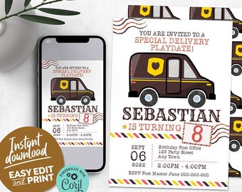 Editable Mail Truck Birthday Party Mailman Invitation Post Office Usps ...