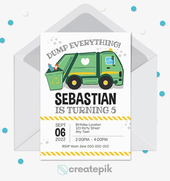 Garbage Truck Party Invite Garbage Truck Birthday Invite - Etsy