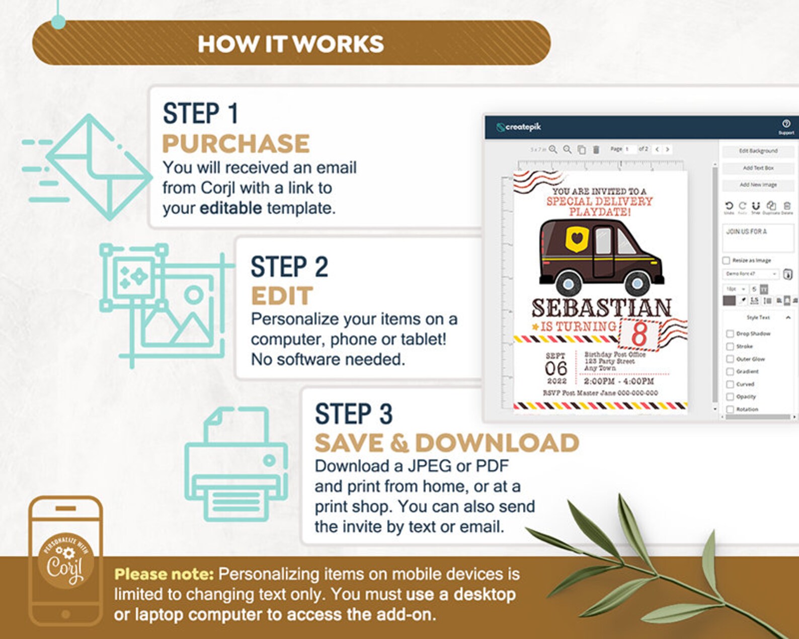 Editable Mail Truck Birthday Invitation Post Office Birthday Party UPS ...