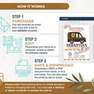 Editable Mail Truck Birthday Invitation Post Office Birthday Party UPS ...