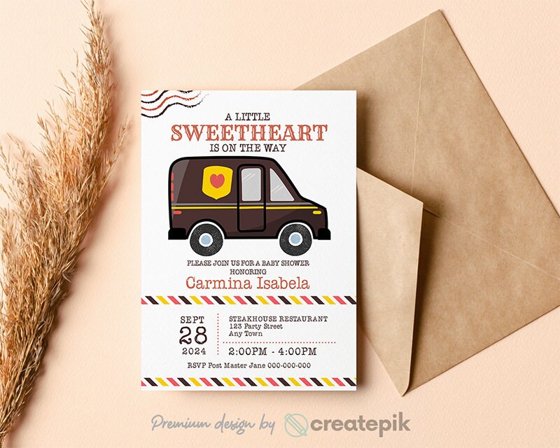 Editable Mail Truck Girl Baby Shower Invitation, Post Office Delivery ...