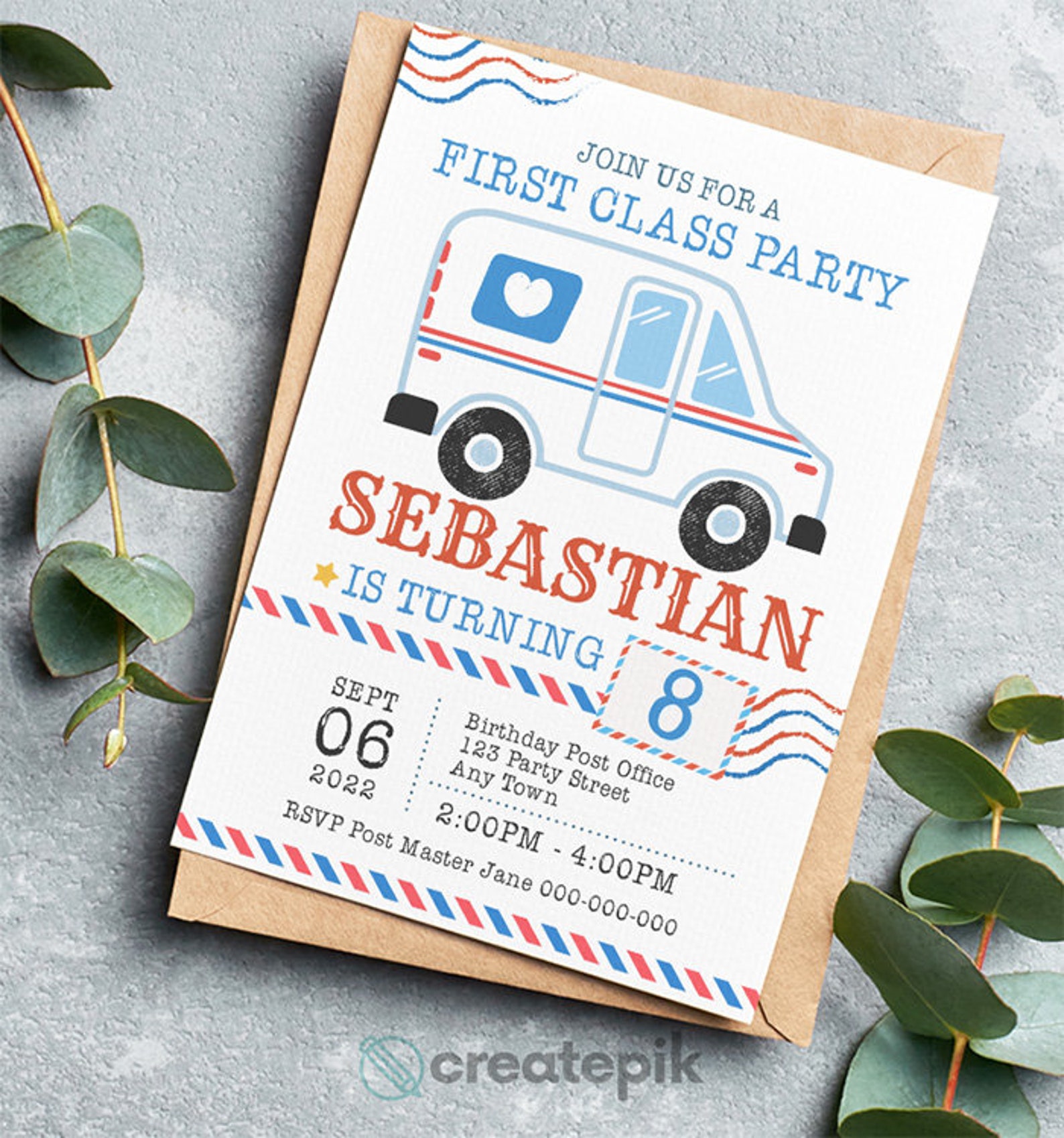Editable Mail Truck Birthday Party Mailman Invitation Post - Etsy