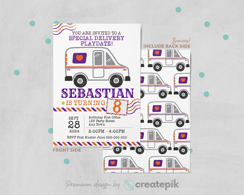 Editable Mail Truck Birthday Party Mailman Invitation Post Office Mail ...