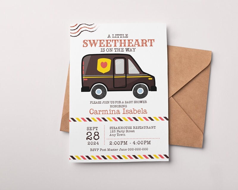 Editable Mail Truck Girl Baby Shower Invitation, Post Office Delivery ...