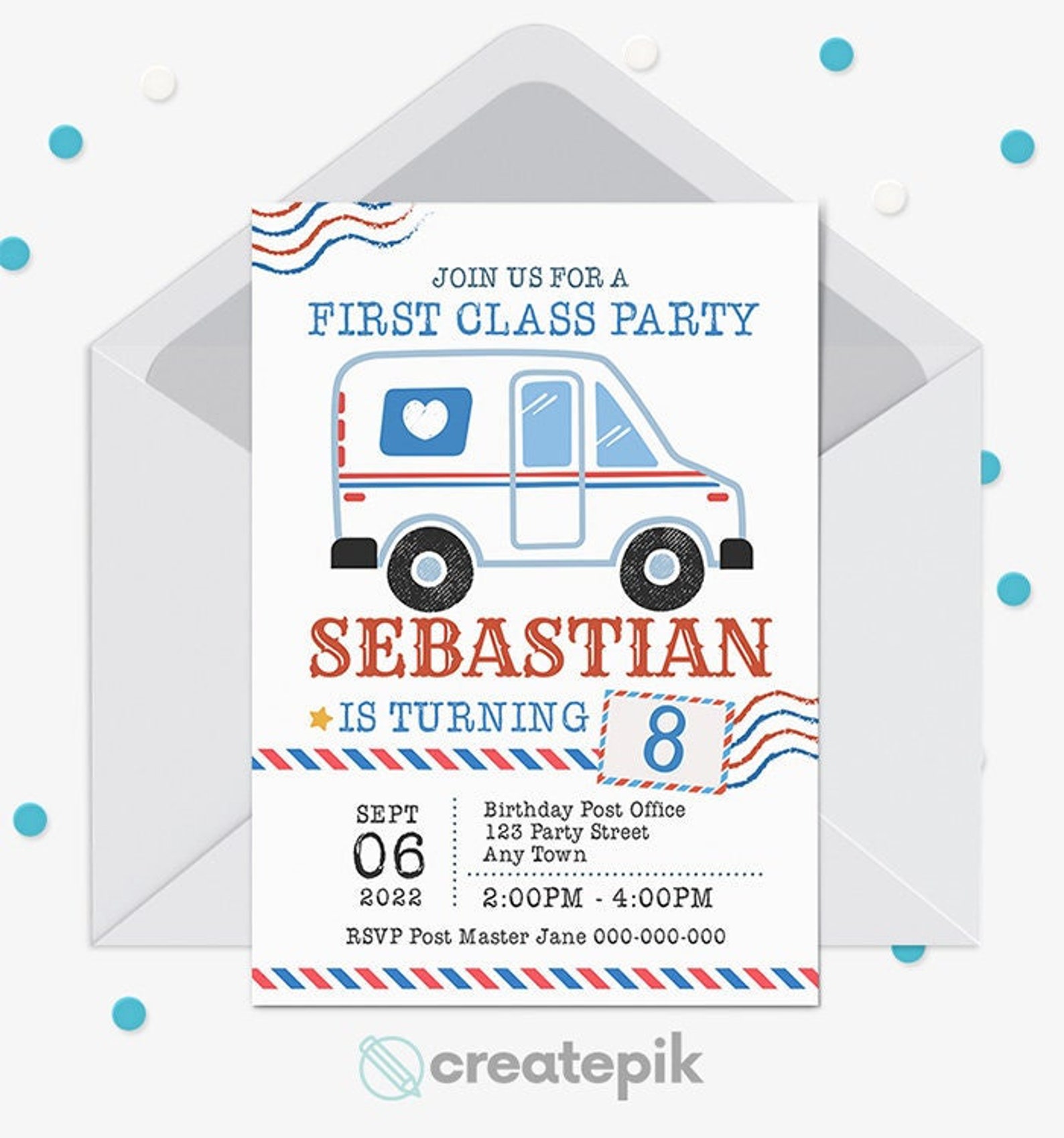 Editable Mail Truck Birthday Party Mailman Invitation Post Office Usps ...